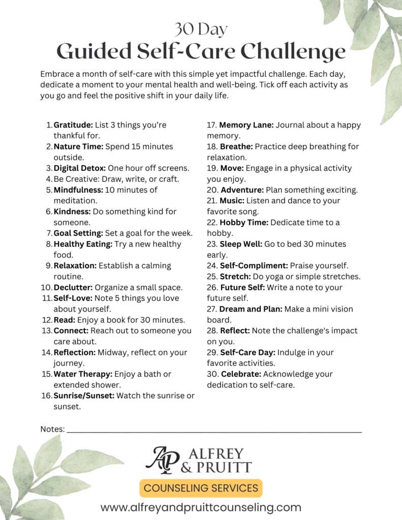 30 Day Guided Self-Care Challenge for Improved Mental Health | Alfrey ...
